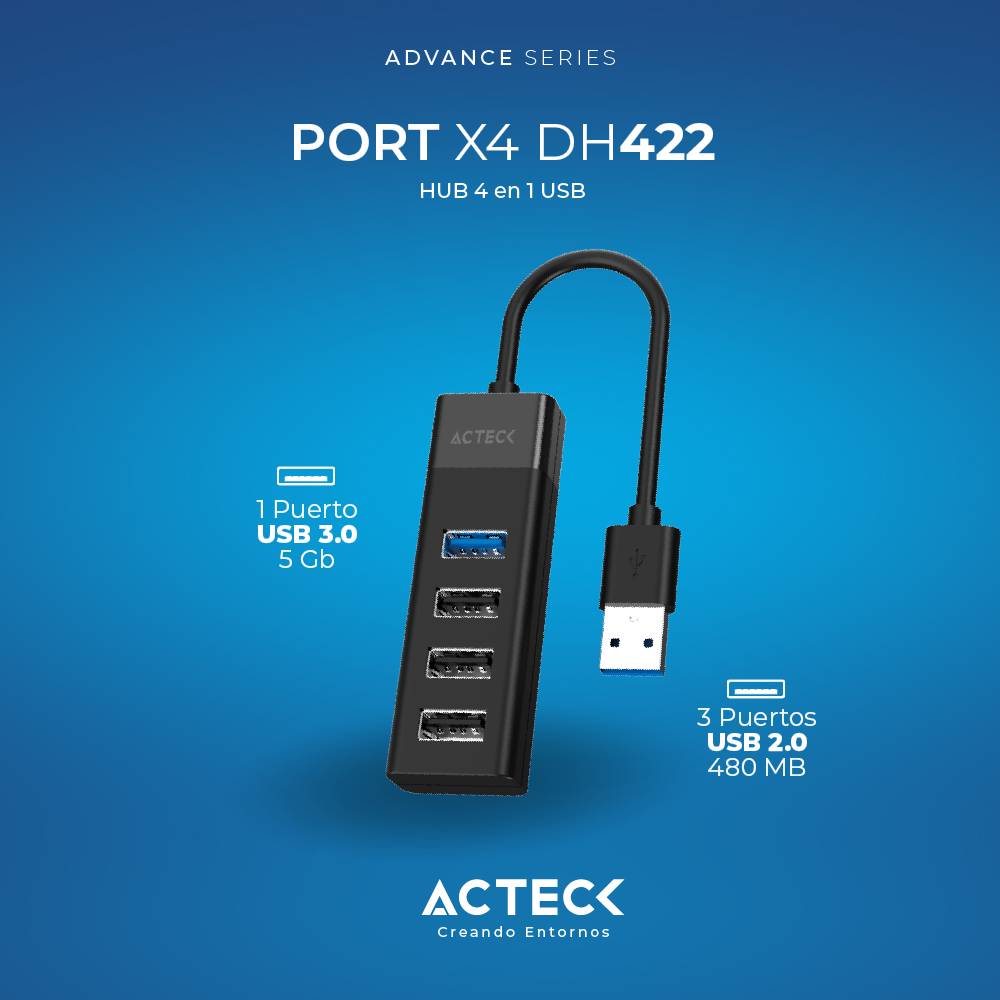 CT Online.mx | Hub USB PORT X4 DH422 Acteck Advanced Series HUB 4 en 1